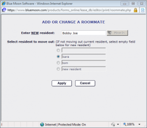 Add or Change Roommate Window